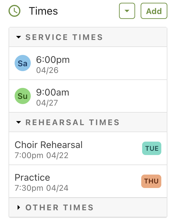 Add and assign times – Services Mobile