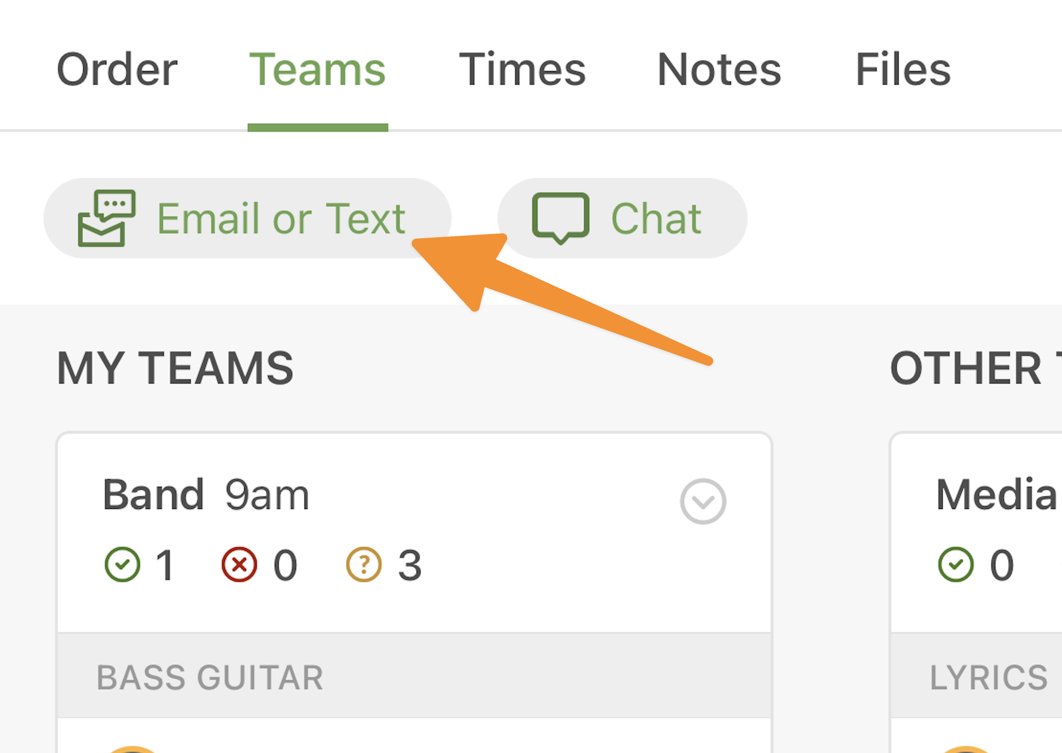 Email or text teams – Services Mobile